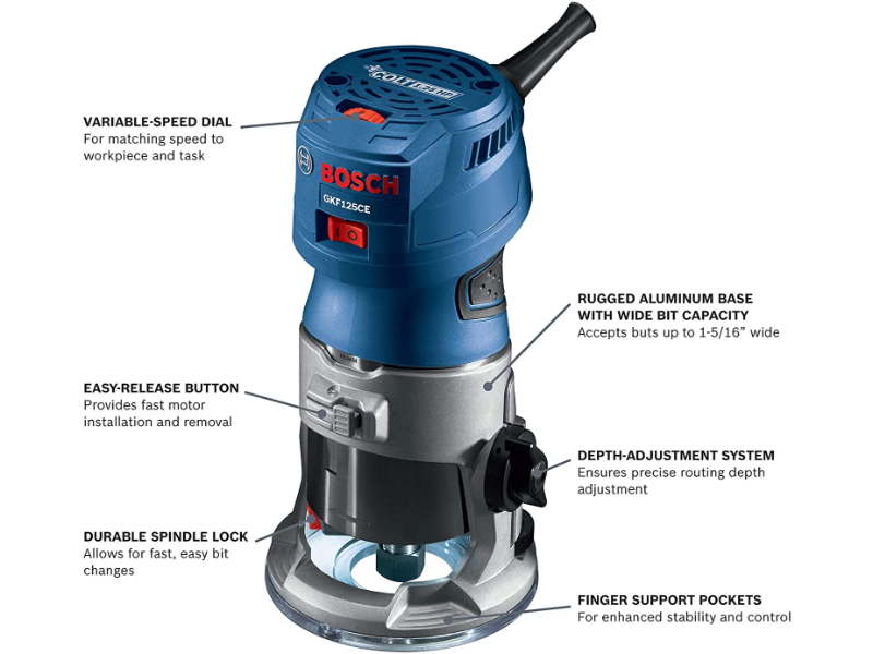 BOSCH® Colt 1.25 HP (Max) Variable-Speed Palm Router - GKF125CEN