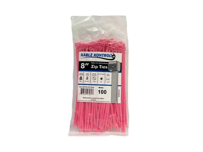 Pink Zip Ties | Nylon Self-Locking Cable Ties - 8” Long |Kable Kontrol®