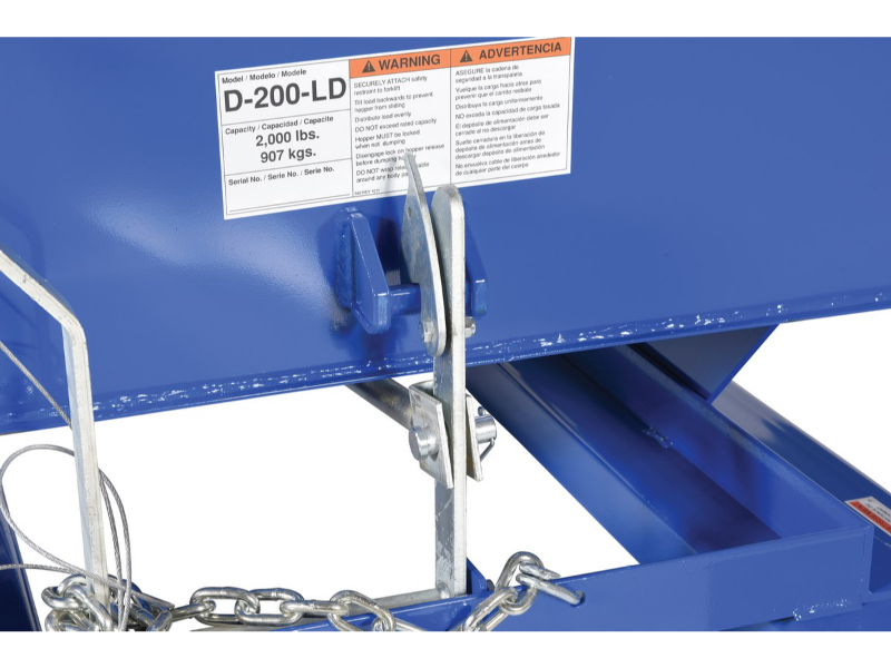 Vestil® Steel Self-Dumping Hoppers with Bumper Release - D Style - Blue
