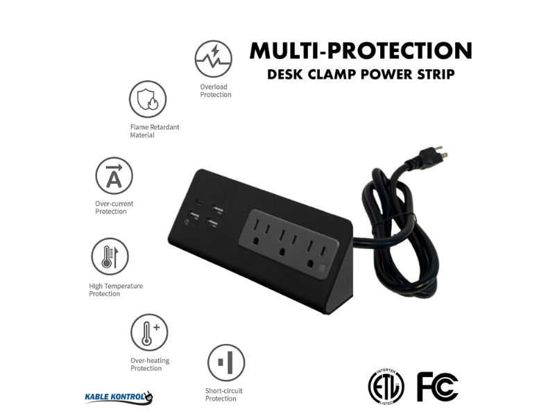 Kable Kontrol™ Desktop & Bedside Power Strip with USB C Port