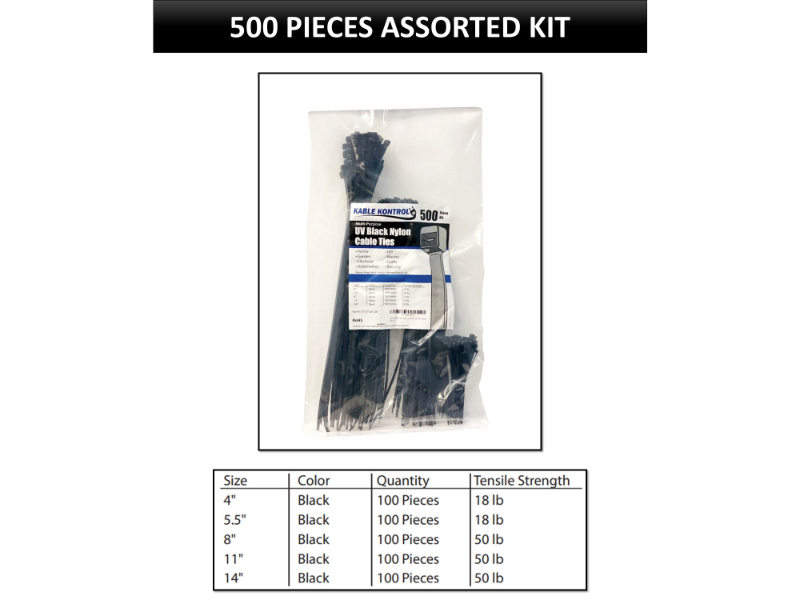 Kable Kontrol® Assorted Sizes Zip tie Kit | Multi Length Cable Tie Pack