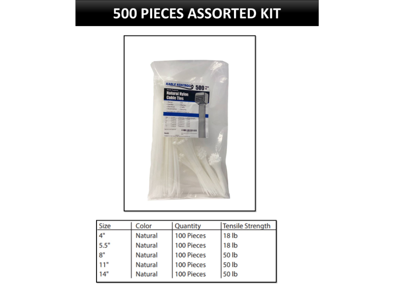 Kable Kontrol® Assorted Sizes Zip tie Kit | Multi Length Cable Tie Pack