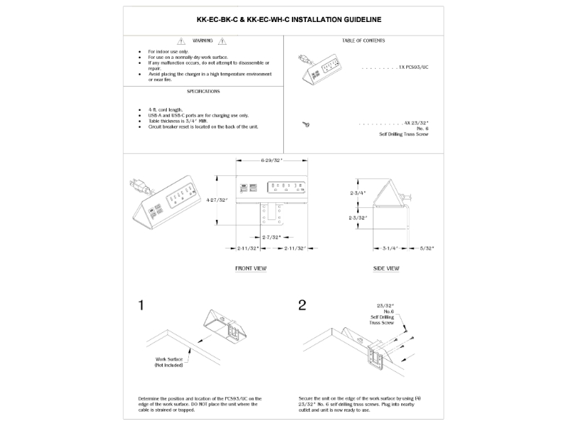 Kable Kontrol™ Desktop & Bedside Power Strip with USB C Port