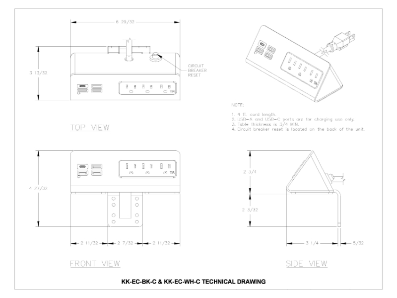 Kable Kontrol™ Desktop & Bedside Power Strip with USB C Port