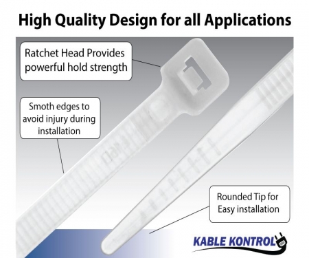 Kable Kontrol® Natural White Nylon Cable Ties | Clear Zip Ties - 4" to 60"