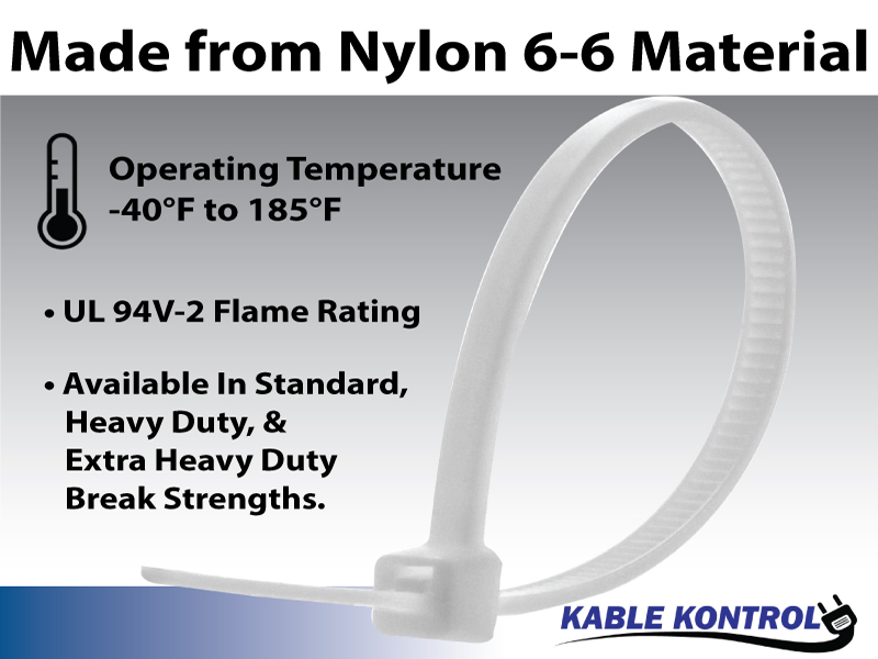 Kable Kontrol® Natural White Nylon Cable Ties | Clear Zip Ties - 4" to 60"