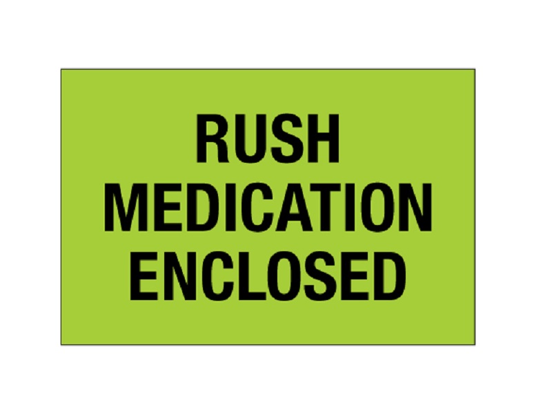 Rush - Medication Enclosed Fluorescent Green Labels