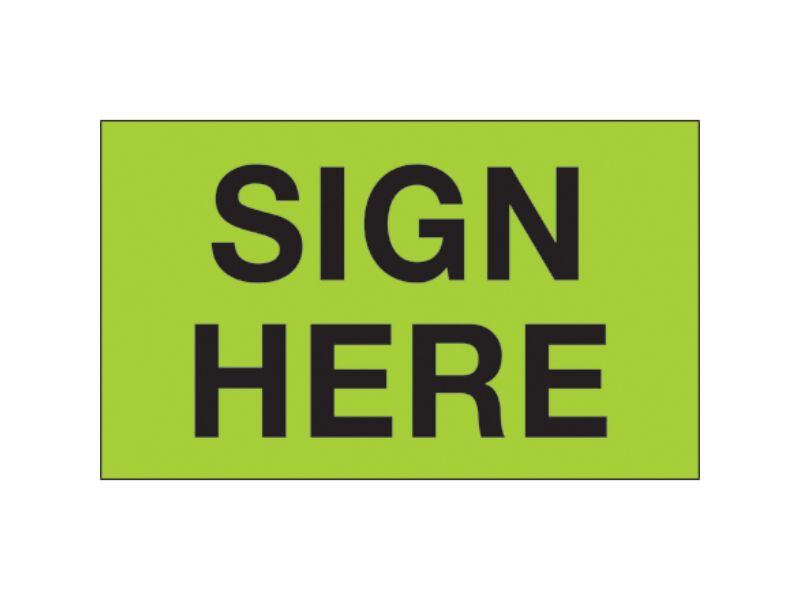 Sign Here Fluorescent Green Labels